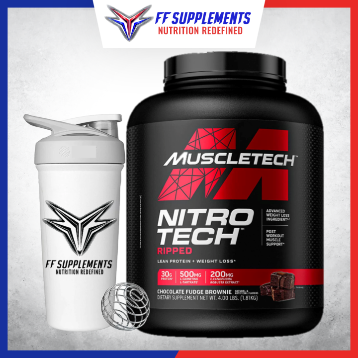 MuscleTech Nitrotech Ripped Whey Protein Powder 4lbs with FF Shaker ...