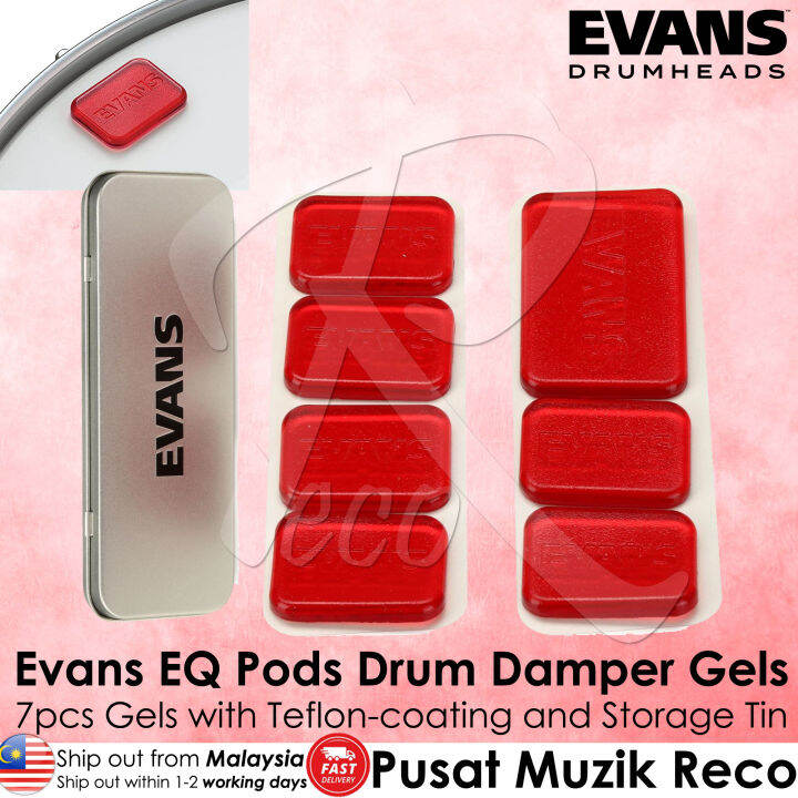 Evans EQ Pods Drum Damper Gels w/ Storage Tin 7pcs Teflon-Coated Top ...