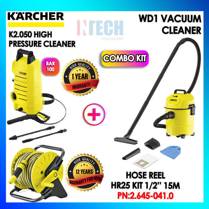 KARCHER COMBO SET WD1 MULTI PURPOSE VACUUM CLEANER + K2.050 HIGH PRESSURE WASHER + KARCHER HR25 ...