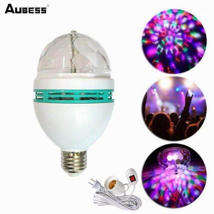 AUBESS Led Light Bulb Portable Disco Ball E27 3W 360 Rotating Lamp LED ...
