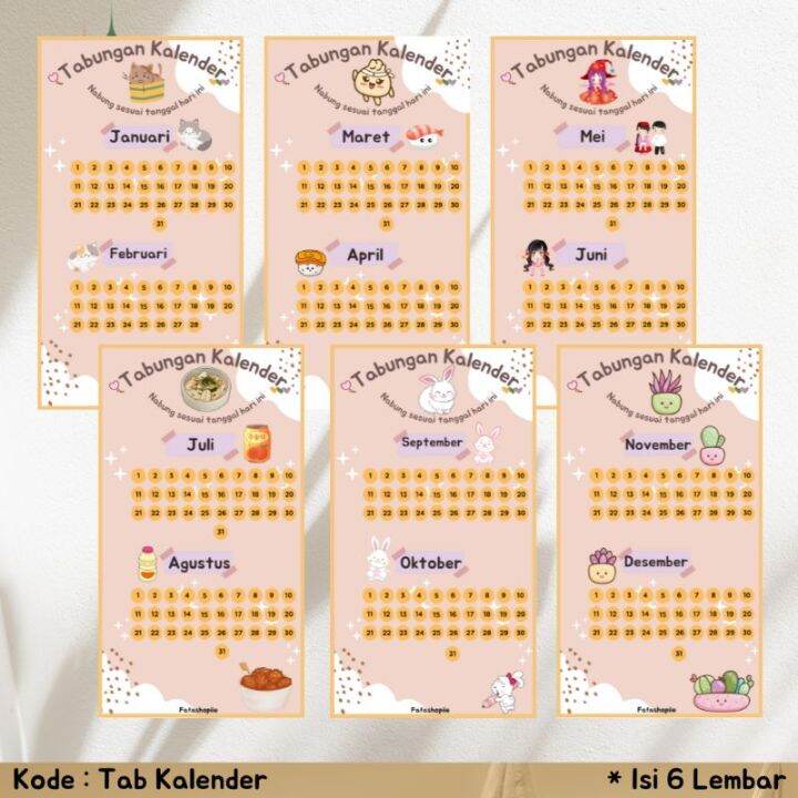 Kertas isian binder TAB KALENDER ISI 6LEMBAR / 6 LUBANG /TEMPLATE ...