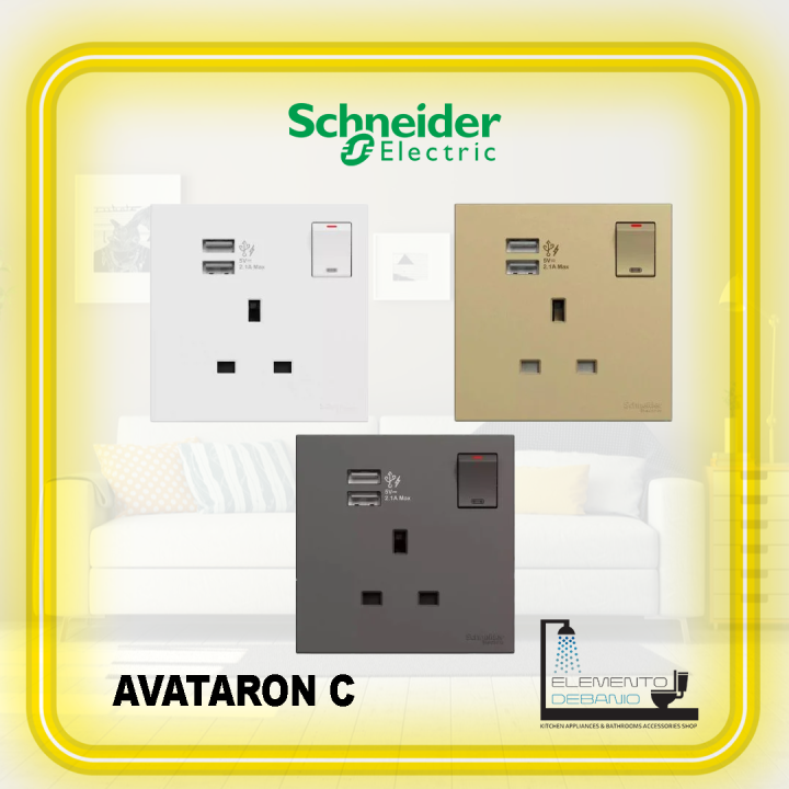 Schneider Electric AvatarOn C: 13A 1 gang switch socket WITH 2.1A 2 ...