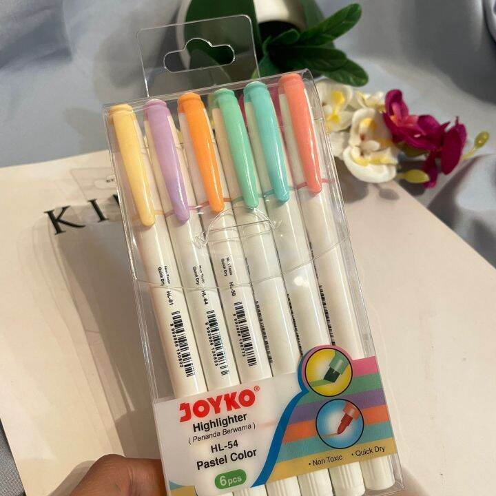 Highlighter JOYKO 2 Sisi Pastel 6 Pcs 1 Set HL54 - KUNING HIJAU BIRU PINK UNGU ORANGE - stabilo ...