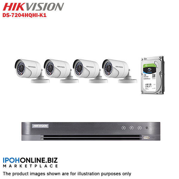 Hikvision Turbo HD 4 Channel CCTV DVR DS-7204HQHI-K1 + Hikvision 1MP 720P Outdoor IR Bullet ...