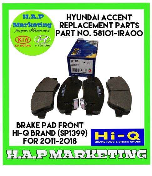 BRAKE PAD FOR HYUNDAI ACCENT FRONT SIDE HI-Q BRAND (SP1399) O.E. M ...