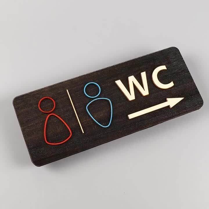 Wood Bathroom Toilet Signs House Home WC Door Stickers Reminders Wall ...