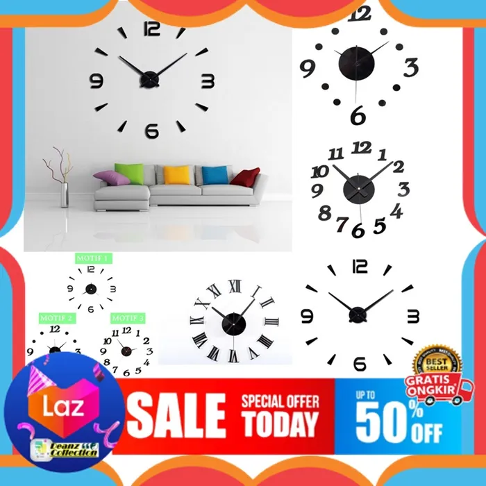 Jam Dinding Tempel DIY Analog 3D Giant Modern Clock / Jam Dinding ...