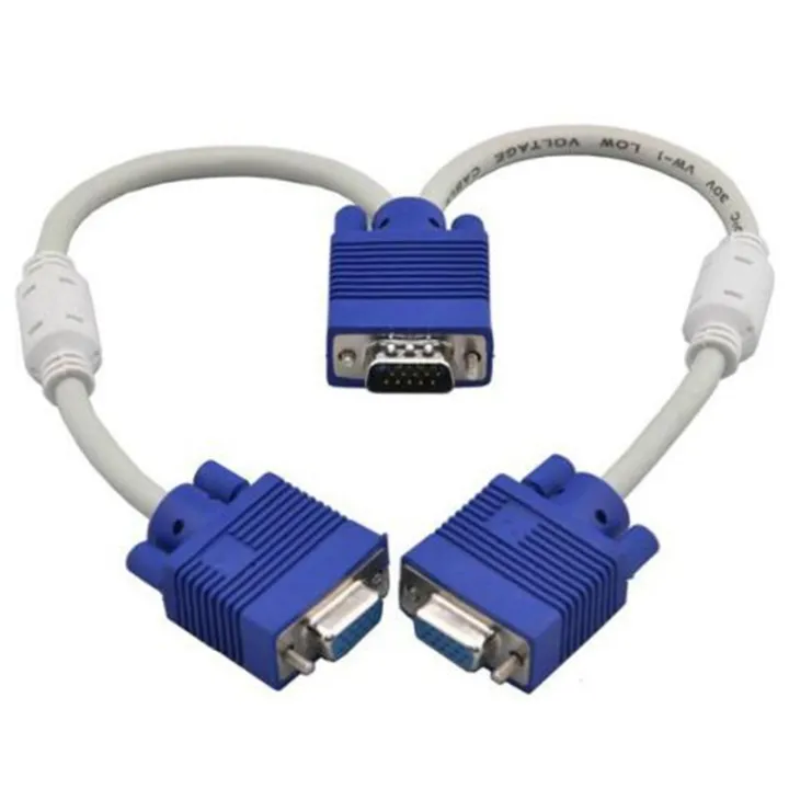 VGA Splitter Cable Computer to Dual 2 Monitor Adapter Connector 15 Pin Two Ports Male to Female ...