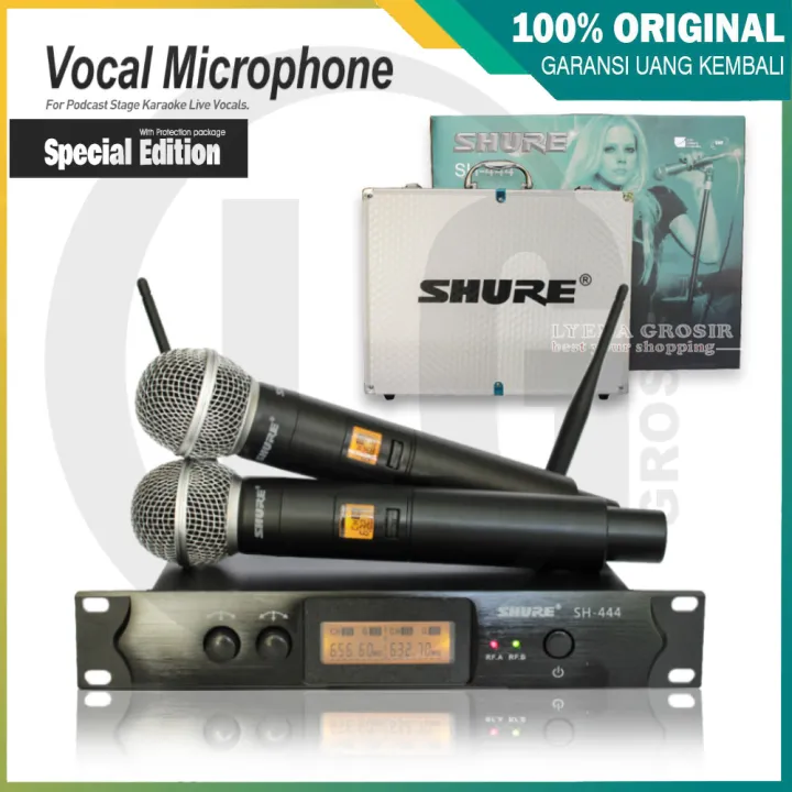 MICROPHONE WIRELESS SHURE SH-444 / SH 444 MIC SHURE KARAOKE CERAMAH 2 HANDHELD ORIGINAL | Lazada ...