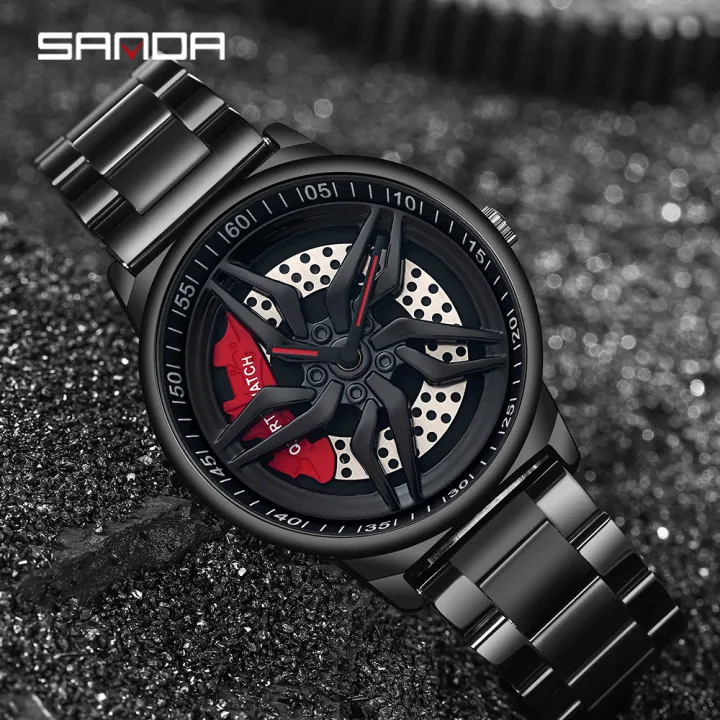 SANDA Fashion Luxury Men's 360° Spinning Dial Watch Unique Rotating Car ...