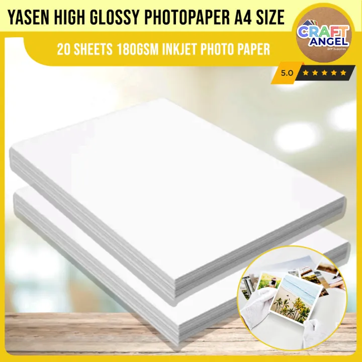 Yasen High Glossy Photopaper A4 Size 20Sheets 180GSM Inkjet Photo Paper ...