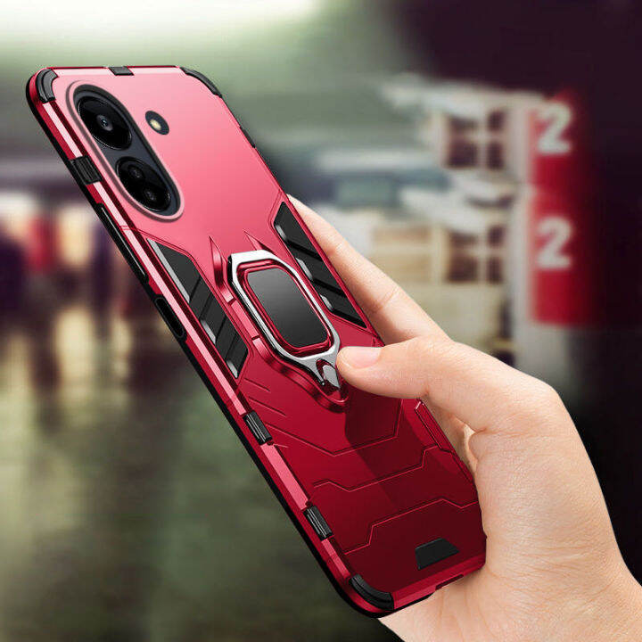 Vantime for Xiaomi Poco C65 Case Shockproof Armor Metallic Ring Stand ...
