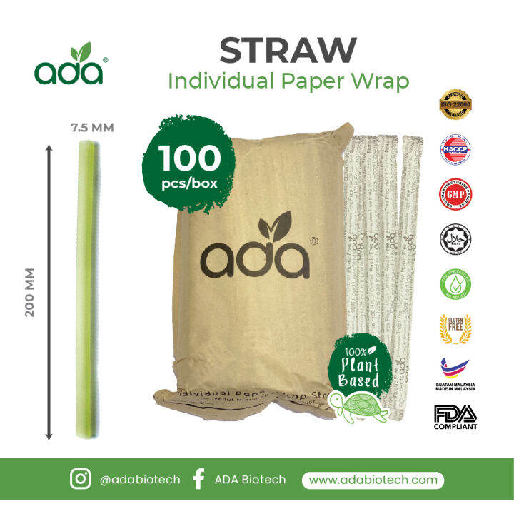 ADA STRAW INDIVIDUAL PAPER WRAP 7.5mm (100 pcs/pack) Rice straws, 100% ...
