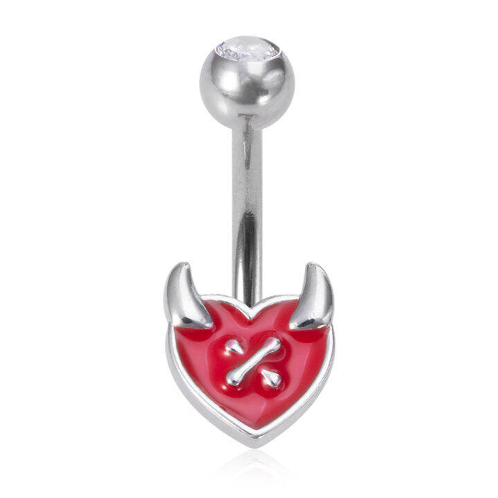 FS Devil Navel Ring Heart-Shaped Cross Bull Horn Navel Nail Body ...