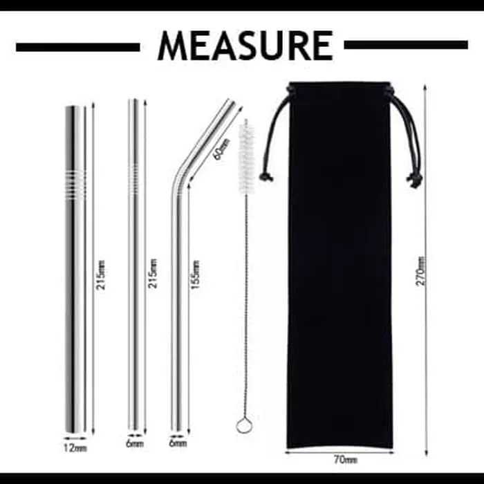Sedotan Minum Stainless Steel Set 5 In 1 Reusable Straw / Sedotan ...