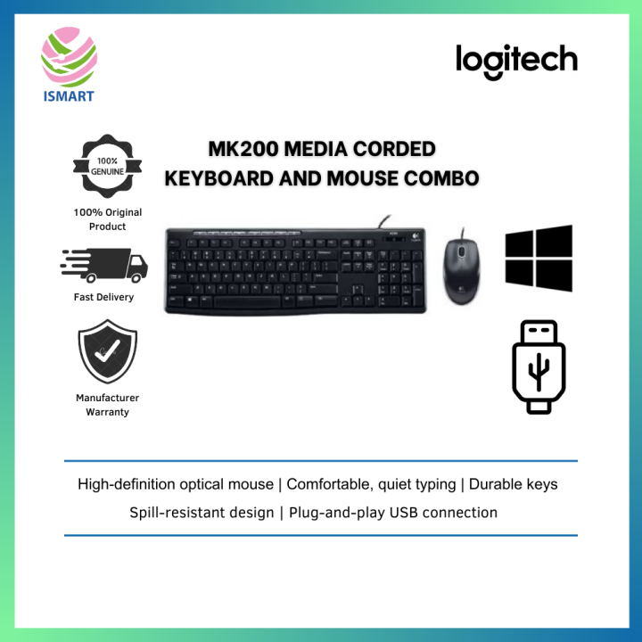 LOGITECH MK200 MEDIA CORDED KEYBOARD AND MOUSE COMBO | Lazada