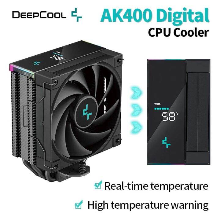 DeepCool AK400 Digital Display Black CPU Cooler Plated 6 Heat Pipe ...