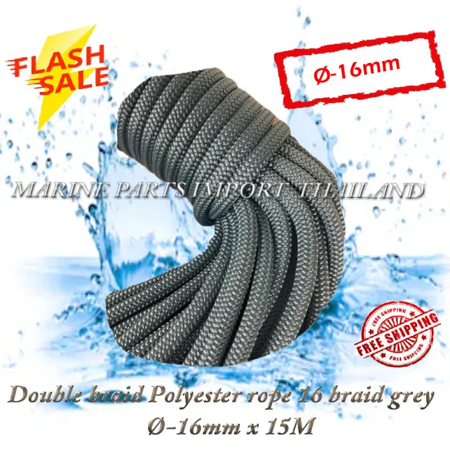 Double braid Polyester rope 16 braid grey 16mm x 15M | Lazada.co.th