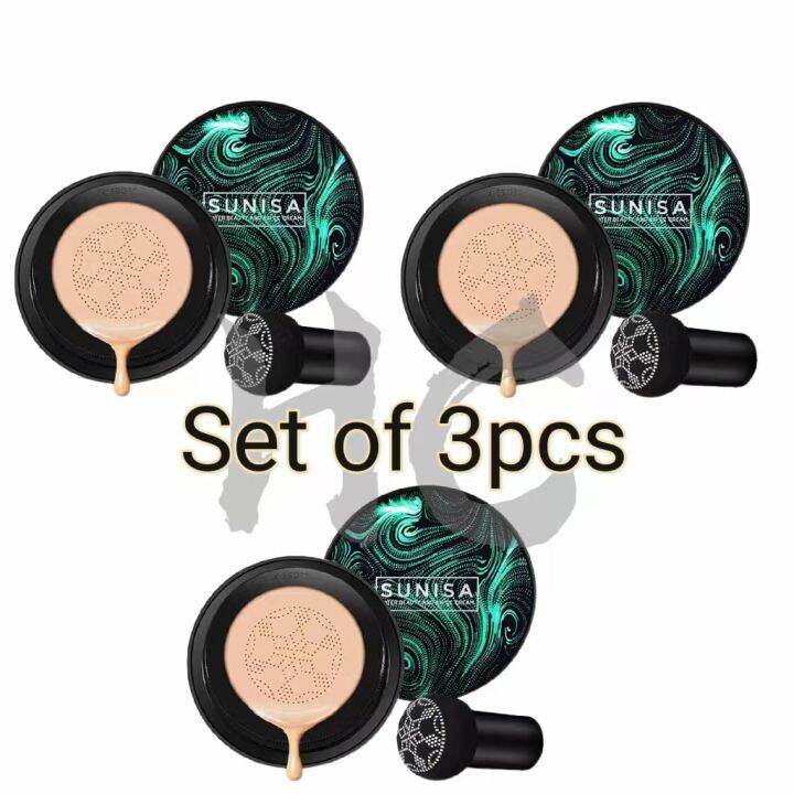 （Set of 3pcs）SUNISA Foundation Mushroom Head Air Cushion Waterproof BB Cream Frost Concealer Oil ...