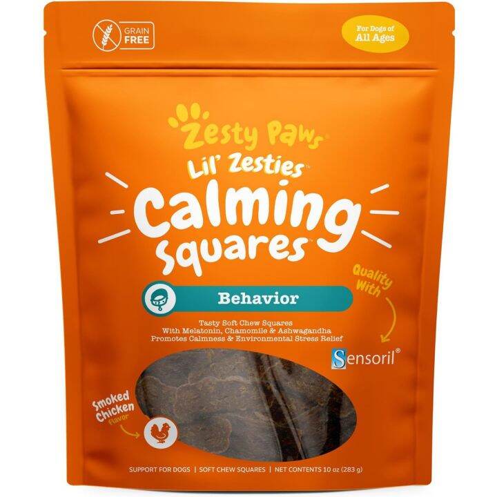 Zesty Paws Calming Squares Behavior Stress Anxiety Support Soft Chews ...