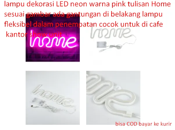 lampu dekorasi LED neon warna pink tulisan Home sesuai gambar ada ...