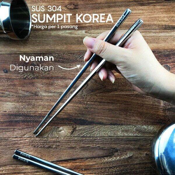 SUS 304 1 Pasang Sumpit Stainless chopsticks Korea Sumpit Bakmi Murah ...
