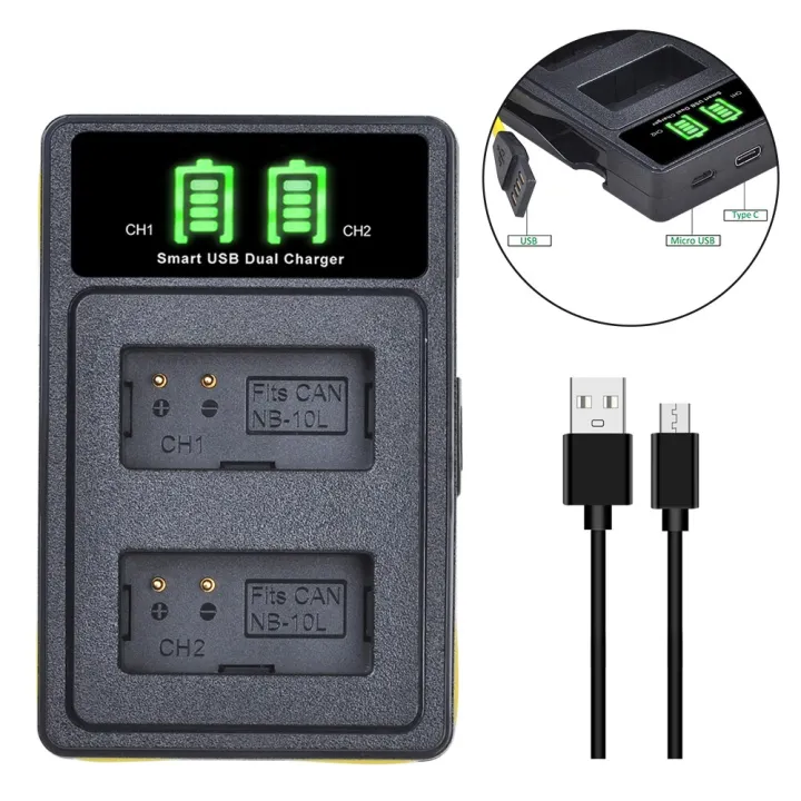 NB-10L NB10L NB 10L Battery + LED Dual Charger for Canon PowerShot G1 X ...