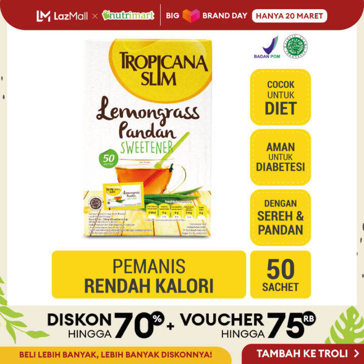 Tropicana Slim Sweetener Lemongrass Pandan 50sch - Pemanis untuk Bantu ...