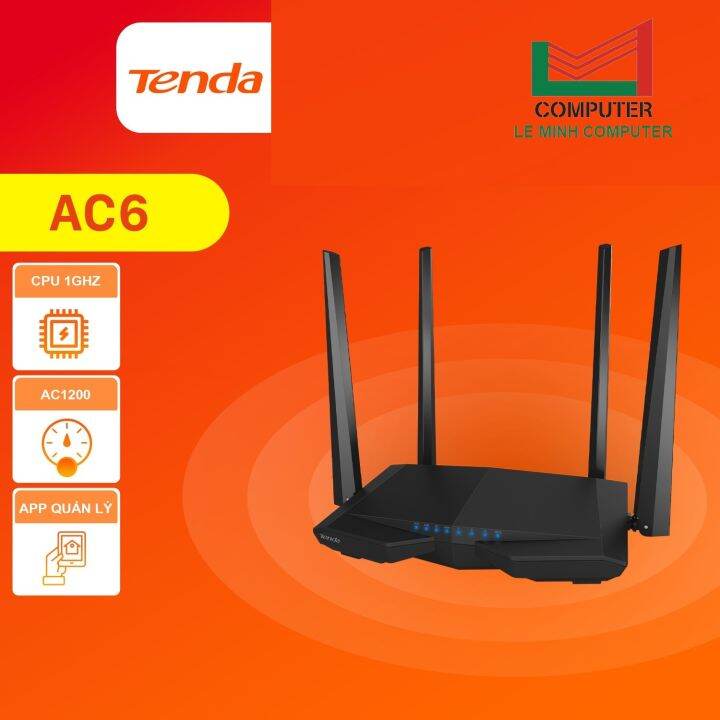 Phát Wifi Tenda AC6 Chính hãng (4 anten, 1200Mbps, 2 băng tần, Repeater ...