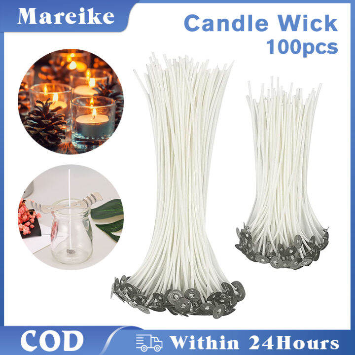 100Pcs Paraffin Cotton Candle Wick Smokeless Wax Pure Cotton Wick 10cm ...