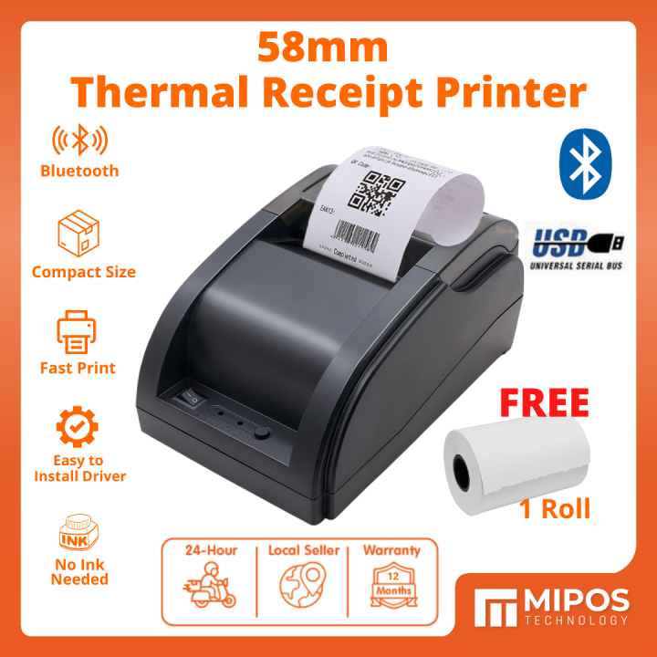 58mm Bluetooth Thermal Receipt Printer / POS System Printer/Restaurant ...