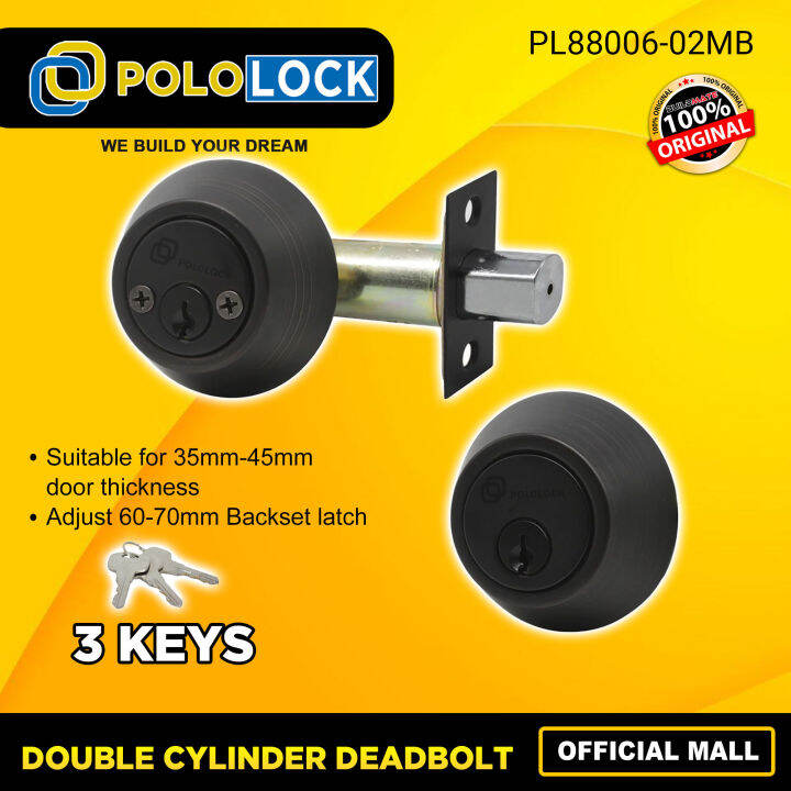 Pololock Double Deadbolt Lock Matte Black Deadlock with 3 Keys Home ...