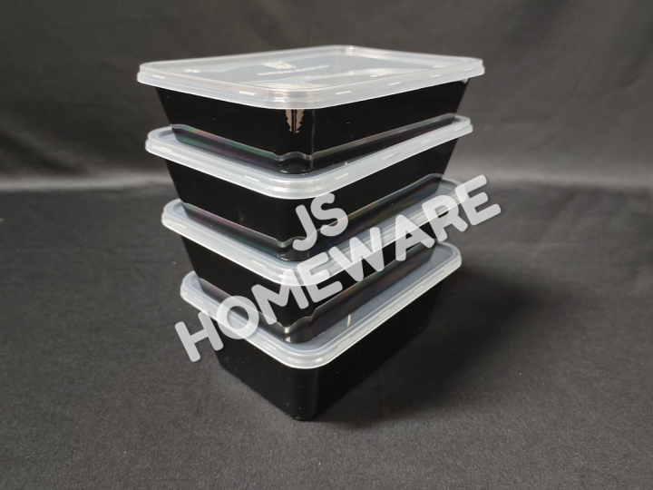 500 650 750 1000 ml Rectangular Disposable Plastic Food Container (50sets±) Bekas Makan Hitam ...