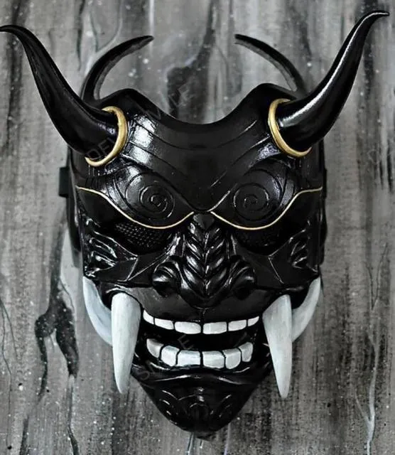 Halloween Red Prajna Hell Ghost Mask Cosplay Japanese Oni Samurai Mask ...