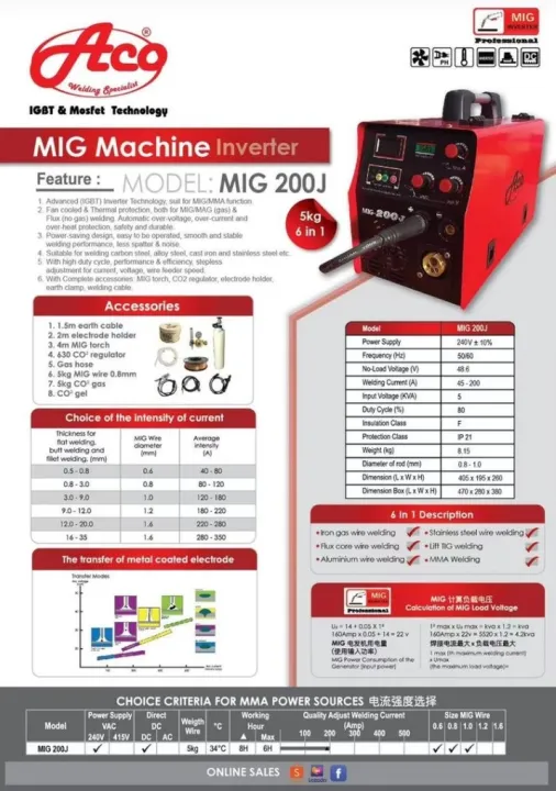 ACO MIG200J 6 IN 1 WELDING MACHINE|WELDING SET|MIG WELDING MACHINE ...
