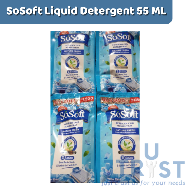 SoSoft Liquid Detergent 55 ML 12 Sachet Bonus 2 Sachet / Cairan Pakaian ...