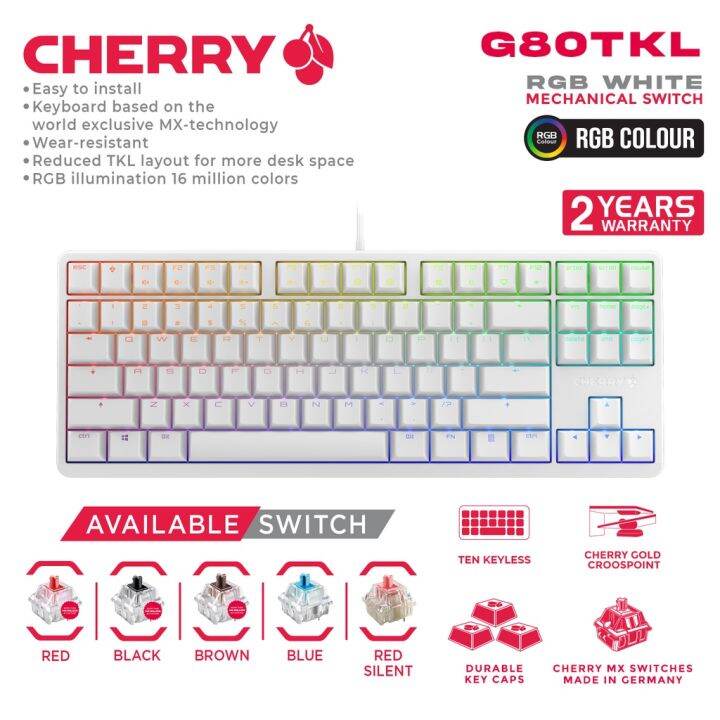 Cherry Mechanical Gaming Keyboard TKL RGB WHITE - G80-3000S | Lazada Indonesia