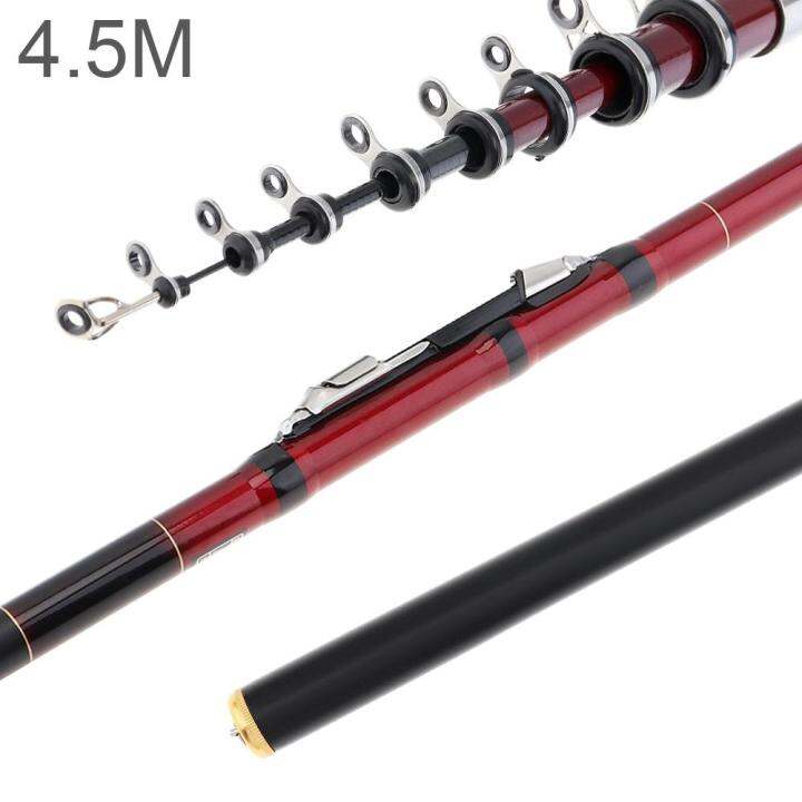 4.5m Black & Red Telescopic Rock Carp Fishing Rod 8 Section Carbon ...