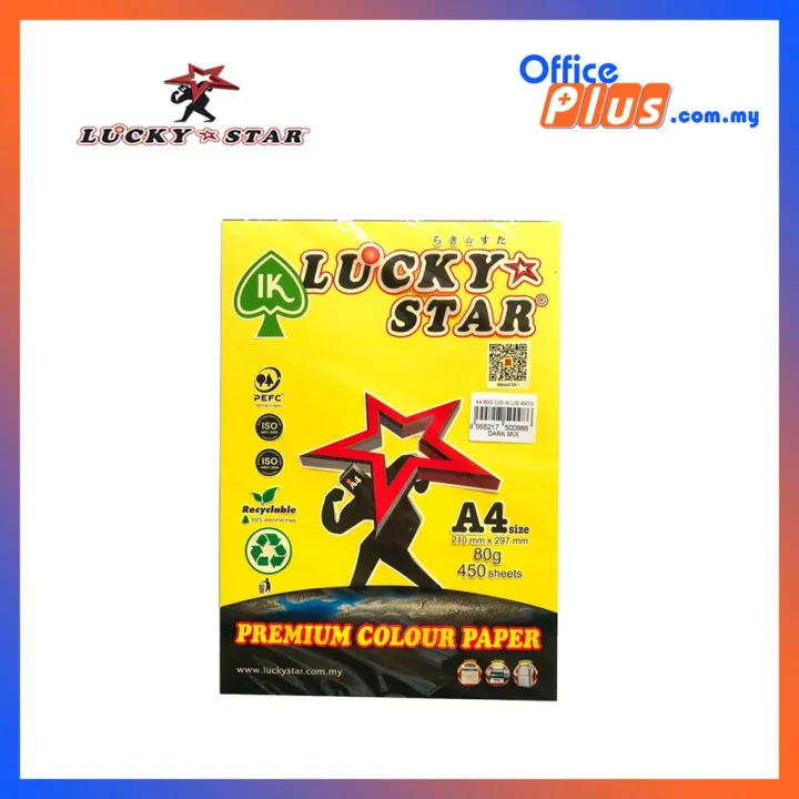 LUCKY STAR A4 COLOUR PAPER MIX COLOUR 80GSM - 450 SHEETS | Lazada