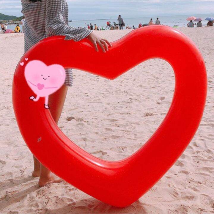 Inflatable Swim Ring Red Heart-Shape Floating Tools Swimming Pool Life ...