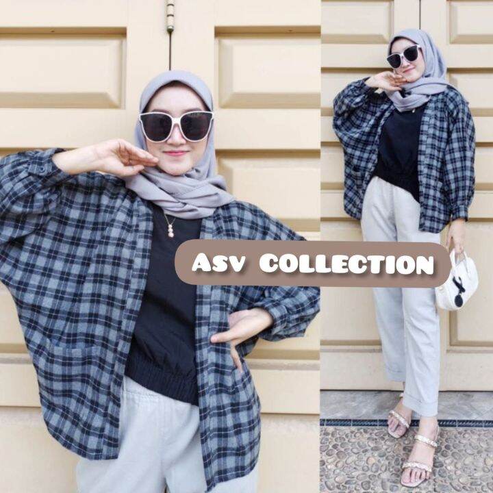 Outer Cardigan Balon Flanel Viral Kekinian Korean Style Hijab Cewek ...