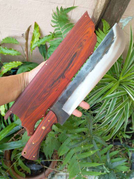 มีดแคมป์ มีดเหน็บ มีดอีเหน็บ (E-nep) มีดเดินป่า 11.1” SUP9 Fulltank ผิวไฟ ด้ามและฝักไม้พะยูงลาย ...