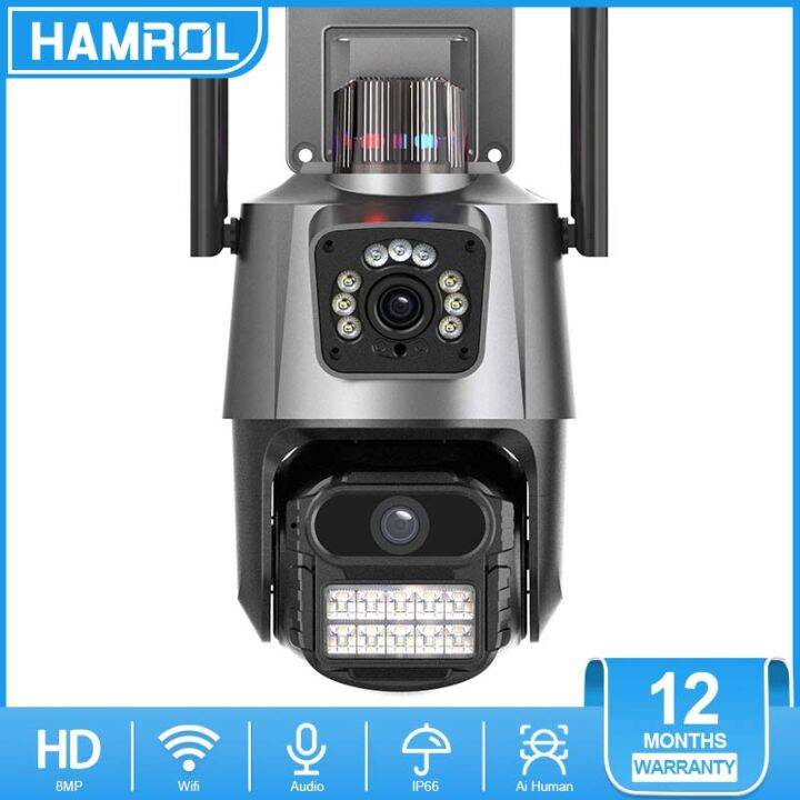 Hamrol 8MP 4K PTZ WiFi IP Camera Dual Lens Dual Screen Outdoor Waterproof Auto Tracking CCTV ...