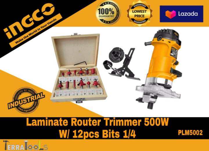 INGCO Laminate Router Trimmer 500W PLM5002 WITH Router Bit SET 1/4 ...