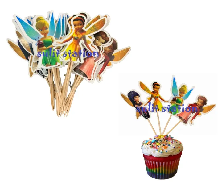 12pcs TINKER BELL FAIRY TINKERBELL THEMED CUPCAKE DECORATIVE TOOTHPICK ...