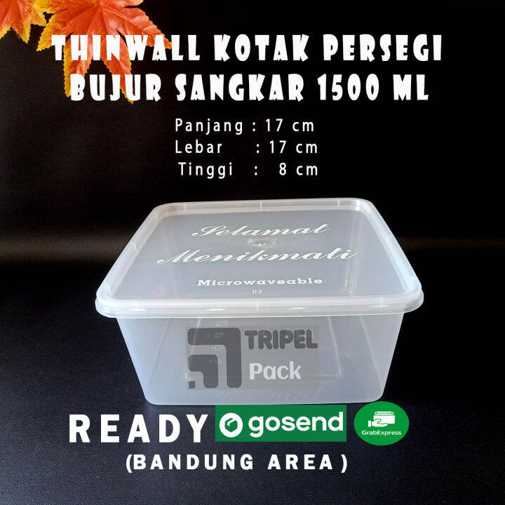 Thinwall Kotak Persegi/Bujur Sangkar 1500 ml Food Container Square 1,5 ...