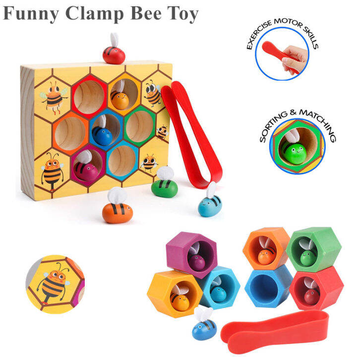 Kids Fine Motor Skill Toy, Clamp Bee to Hive Matching Game, Montessori ...