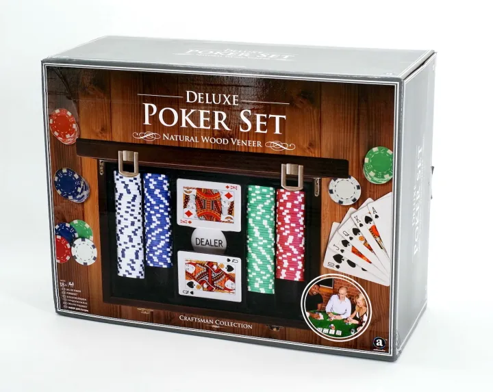 DELUXE POKER SET Merchant Ambassador Craftsman Natural Wood Veneer ...