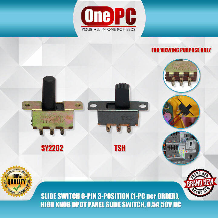 SLIDE SWITCH 6-PIN 2-POSITION (1-PC per ORDER), HIGH KNOB DPDT PANEL ...