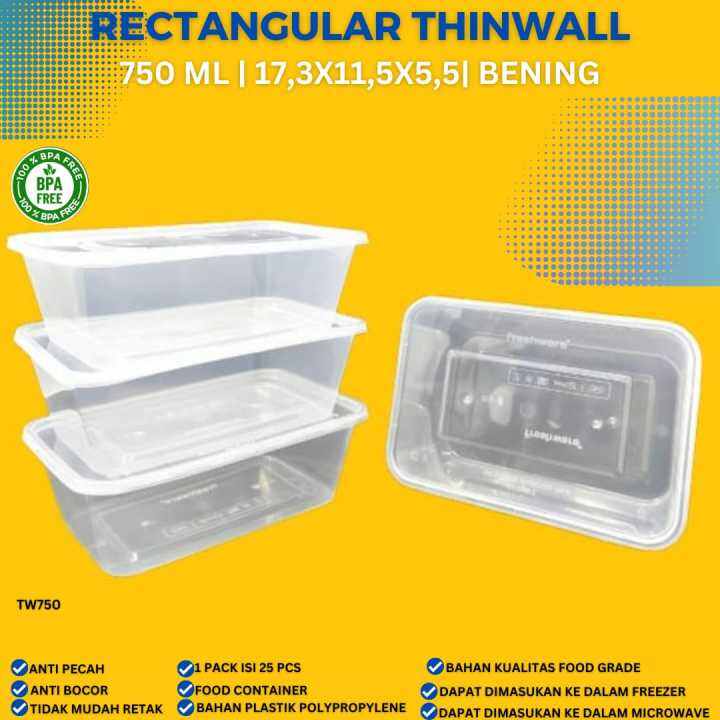 (Isi 25 pcs) Thinwall Rectangle 750 Ml Food Container Freshware -TW750- (17.3X11.5X5.5 Cm ...